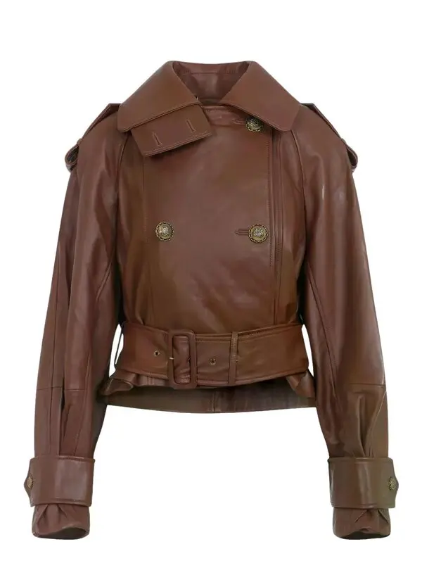 Zimmermann Hypnotic Belted Leather Jacket - Brown