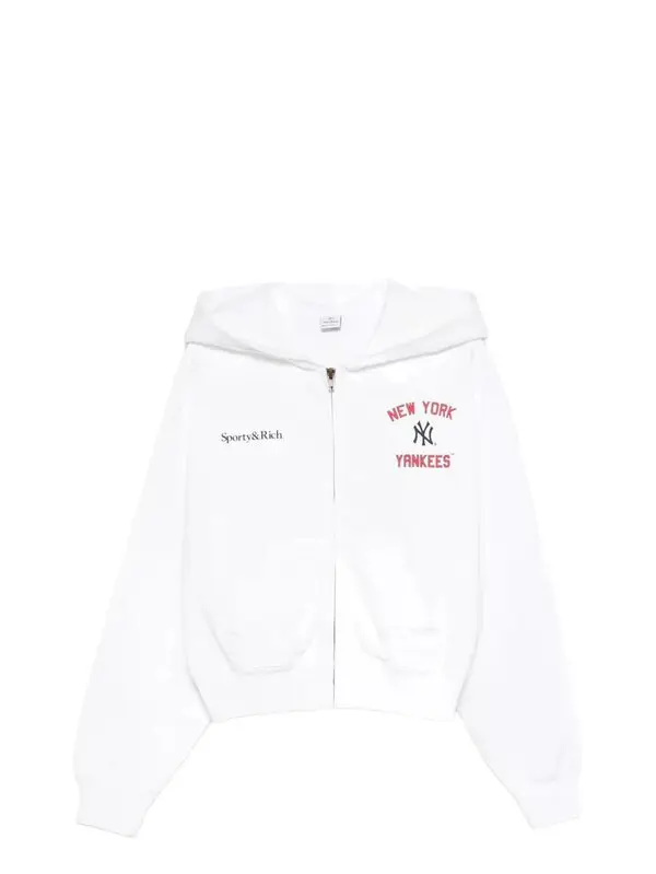 SPORTY & RICH Homerun Zip-up Cropped Hoodie - White