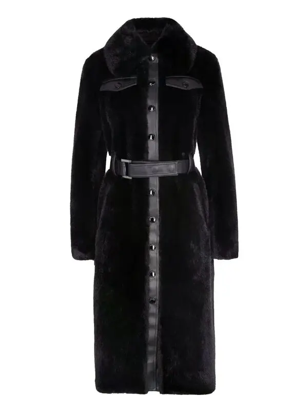 Patrizia Pepe Belted Faux-fur Coat - Black