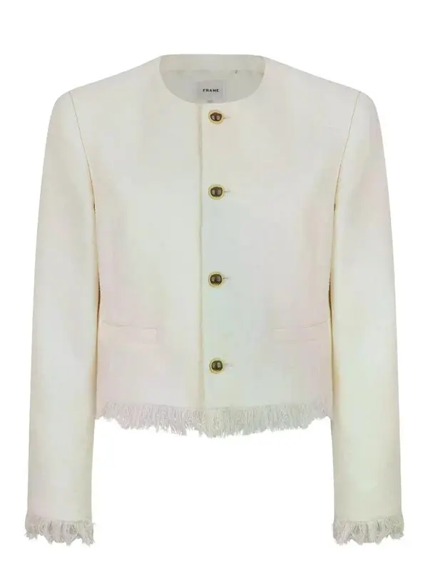 FRAME Fringed Button-front Jacket - White
