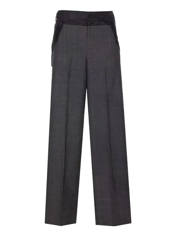Sacai Check-pattern Trousers With Buckle Detail - Grey