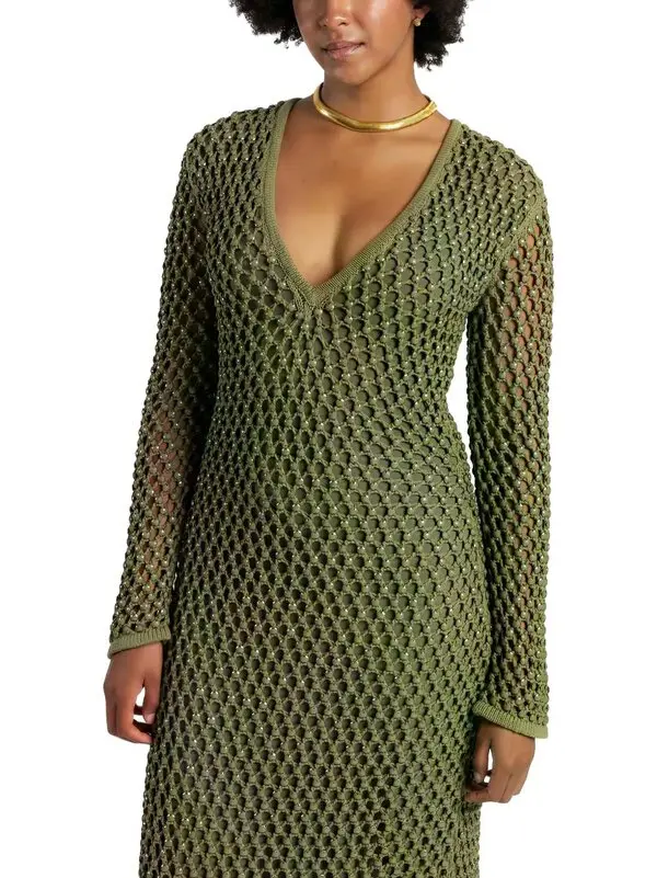 DIOTIMA Embellished Open-knit Midi Dress - Green