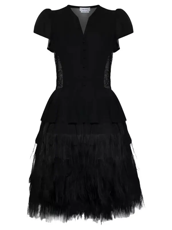 Alexander McQueen Puff-sleeve Feather-trimmed Mini Dress - Black