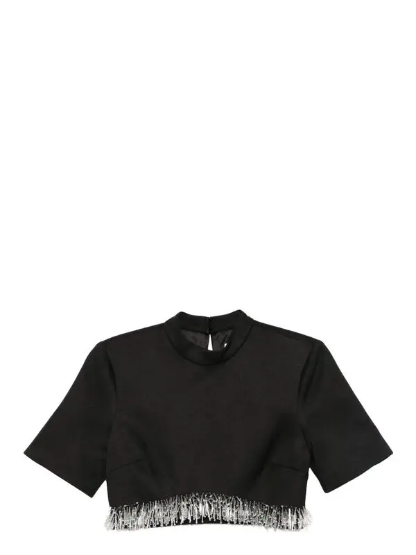 Simkhai Fringe-trimmed Short-sleeve Top - Black