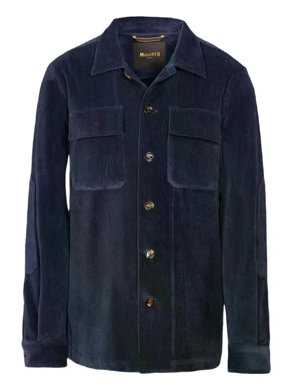 MOORER Corduroy Patch-pocket Shirt - Blue