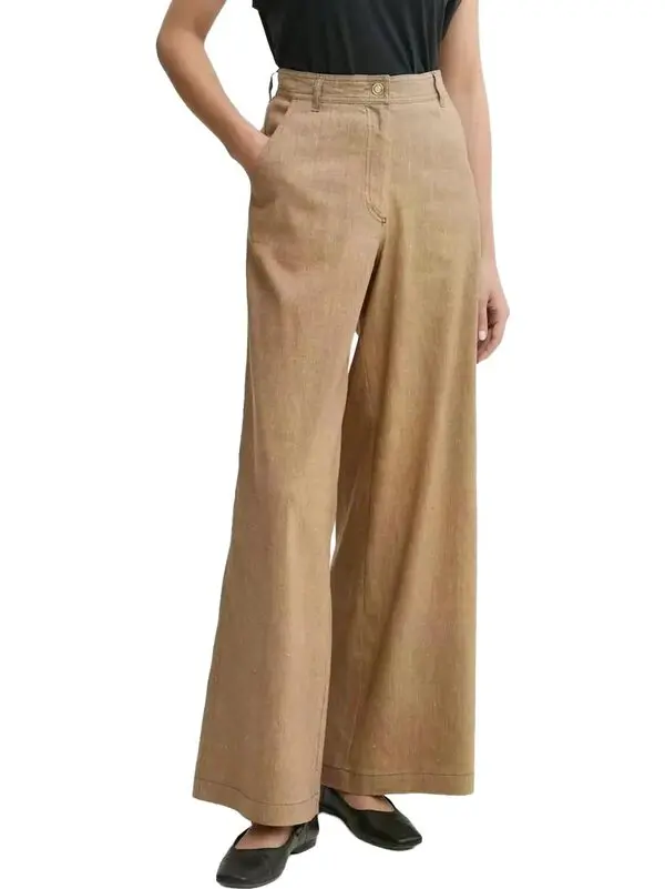 SESSUN Wide-leg Trousers With Gold-button Detail - Brown