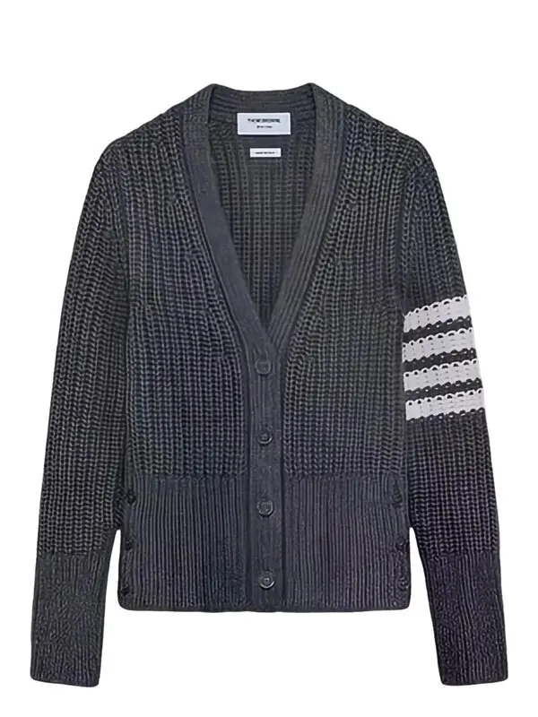 Thom Browne 4-bar Stripe V-neck Cardigan - Grey