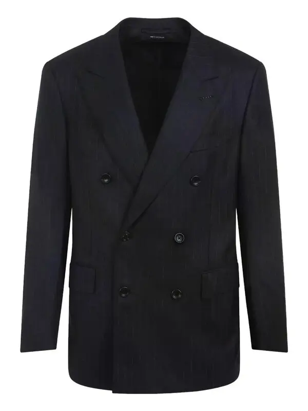 TOM FORD Pinstripe Double-breasted Blazer - Blue