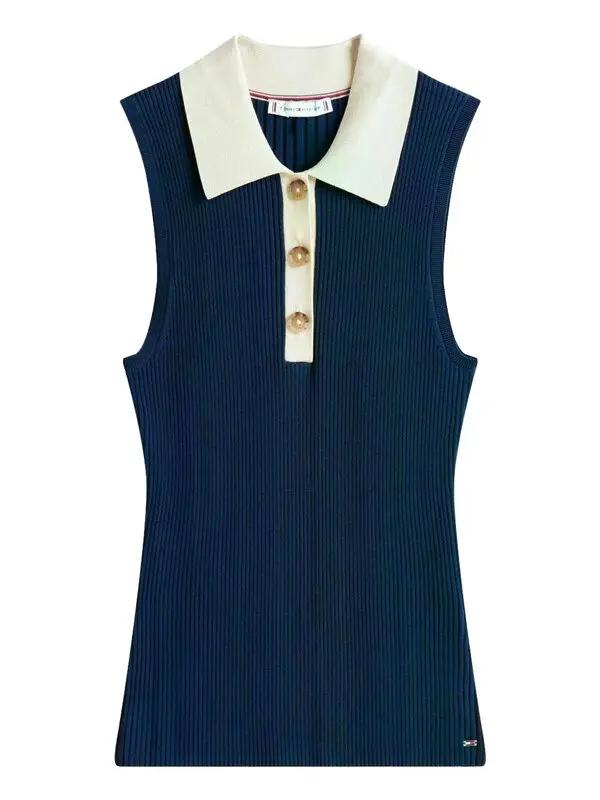 Tommy Hilfiger Ribbed Sleeveless Polo Top - Blue