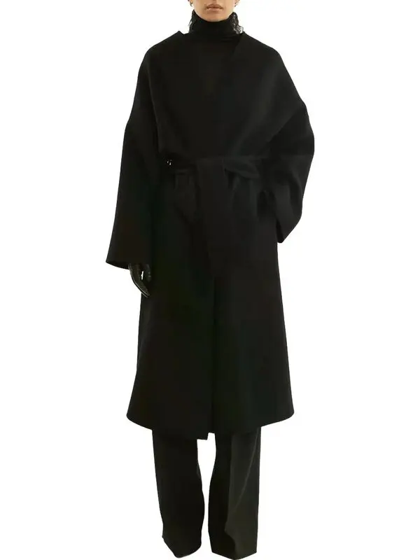 LA COLLECTION Belted Wrap Coat - Black