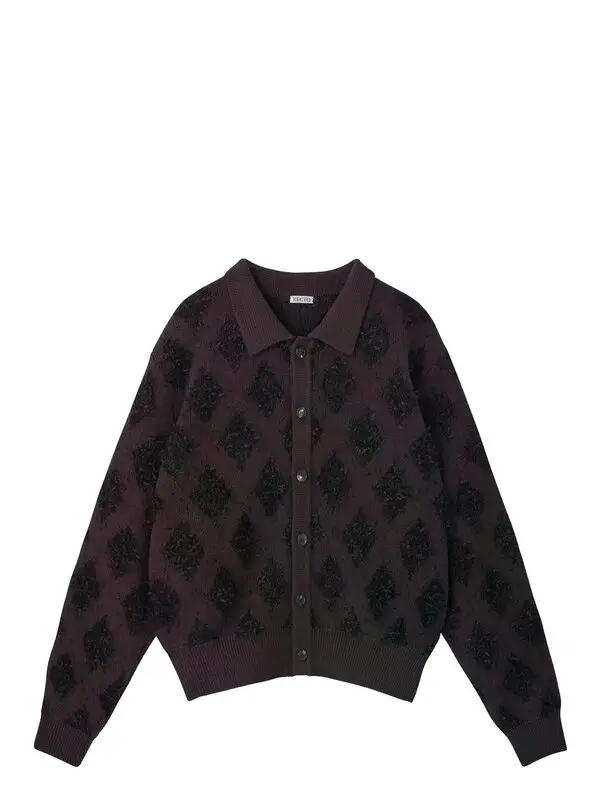 RECTO Argyle-pattern Polo Cardigan - Brown