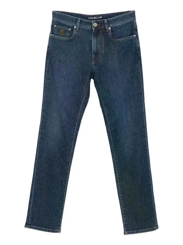 Corneliani Logo-patch Straight Leg Jeans - Blue