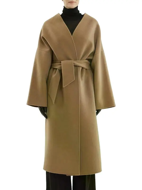LA COLLECTION Belted Wrap Coat - Brown