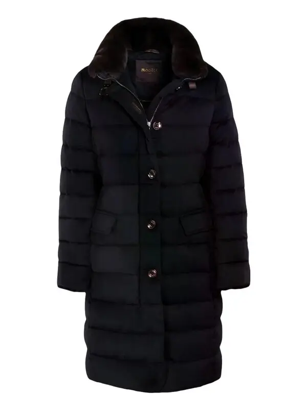 MOORER Quilted Coat With Faux Fur Collar - Blue