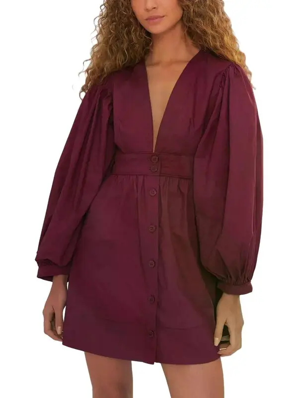 Farm Rio Puff-sleeve Mini Dress - Red