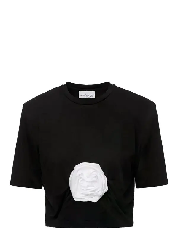 ANA RADU Rose-embellished Cropped Top - Black
