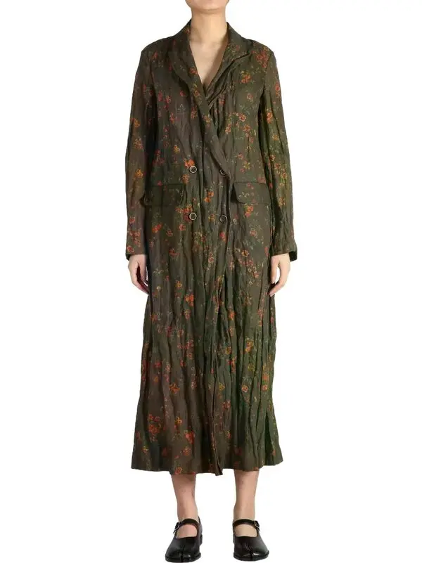 UMA WANG Floral-print Double-breasted Coat - Brown