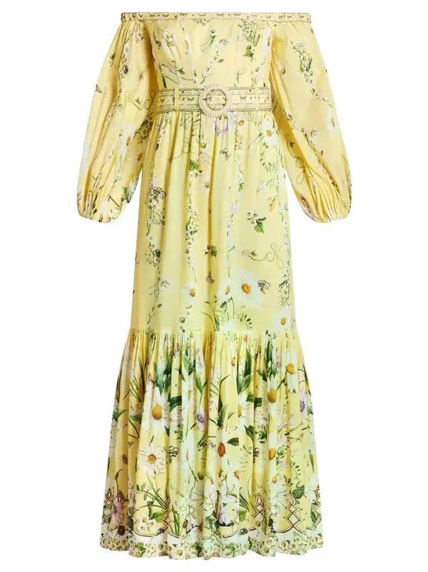 Camilla Daisy Chains Corset Maxi Dress - Yellow