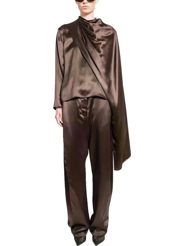 Magda Butrym Draped Silk Blouse - Brown