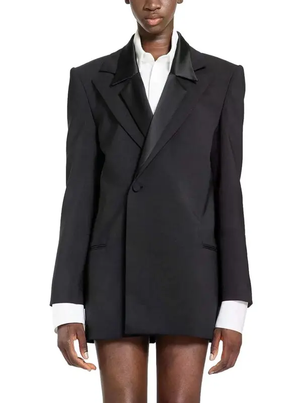 SSHEENA Satin Lapel Blazer - Black
