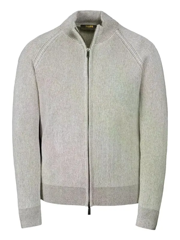 MOORER Ribbed Zip-front Cardigan - Grey