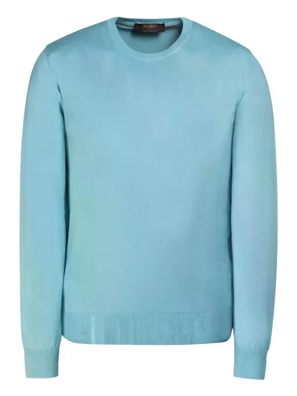 MOORER Crew-neck Cotton Sweater - Blue