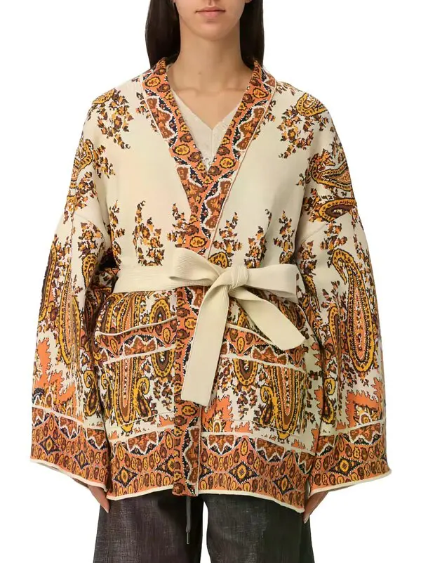 Etro Paisley-patterned Belted Cardigan - Neutrals