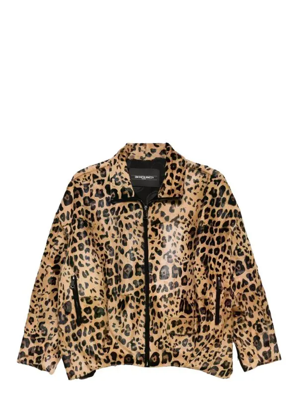 Simonette Ravizza Leopard Print Zip-up Jacket - Brown