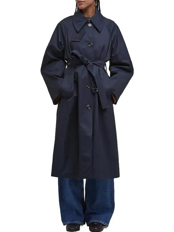 Barbour Water Resistant Trench Coat - Dark Navy/hessian Tartan