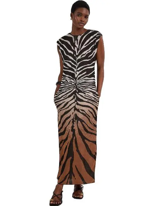 Karen Millen Petite Zebra Print Maxi Dress - Brown
