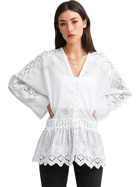 BELLE & BLOOM Eyelet Button-down Shirt - White