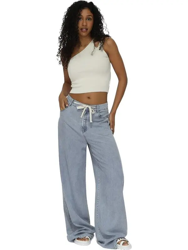 BELLE & BLOOM Wide Leg Pants - Stonewash Blue