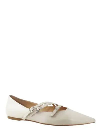 BELLE & BLOOM Buckled Leather Flats - Beige
