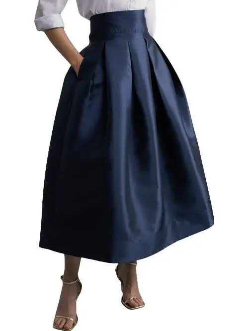 Karen Millen Twill Woven Prom Midi Skirt - Navy