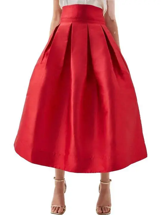 Karen Millen Twill Woven Prom Midi Skirt - Red
