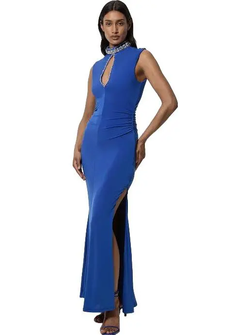 Karen Millen Embellished Jersey Crepe Maxi Dress - Cobalt
