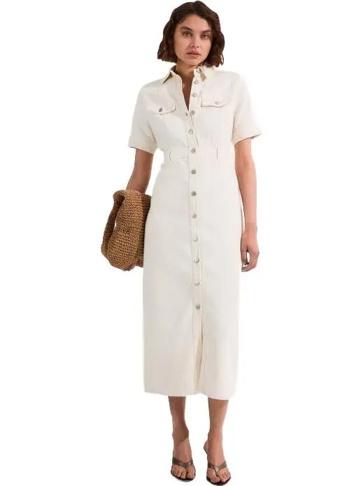 Karen Millen Denim Midi Shirt Dress - Cream