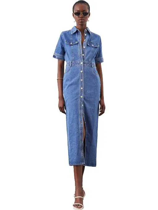 Karen Millen Denim Midi Shirt Dress - Mid Wash