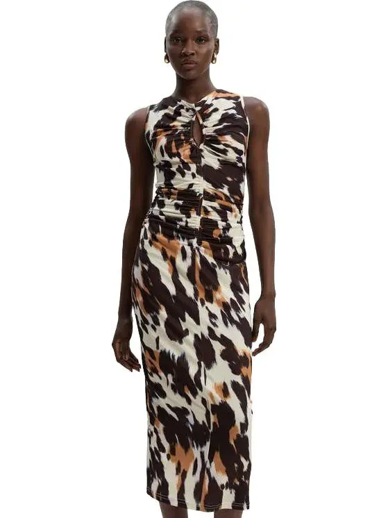 Karen Millen Cut Out Neck Midi Dress - Animal