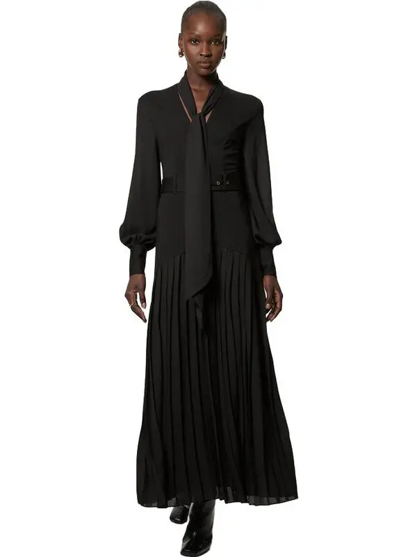 Karen Millen Jersey Ponte Georgette Mix Maxi Dress - Black