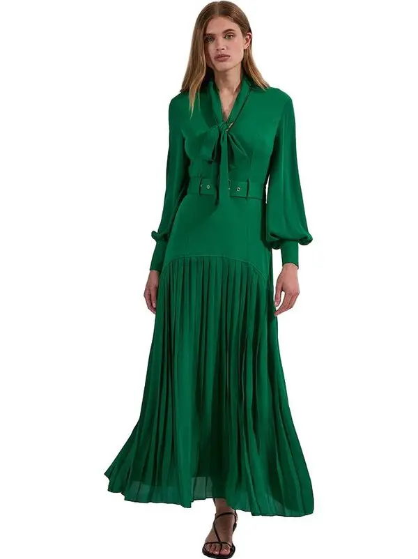 Karen Millen Jersey Ponte Georgette Mix Maxi Dress - Bright Green