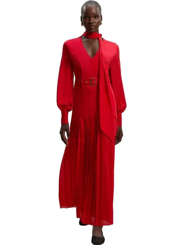 Karen Millen Jersey Ponte Georgette Mix Maxi Dress - Red