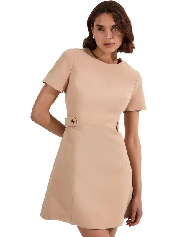 Karen Millen Tab Detail Tailored Mini Dress - Camel