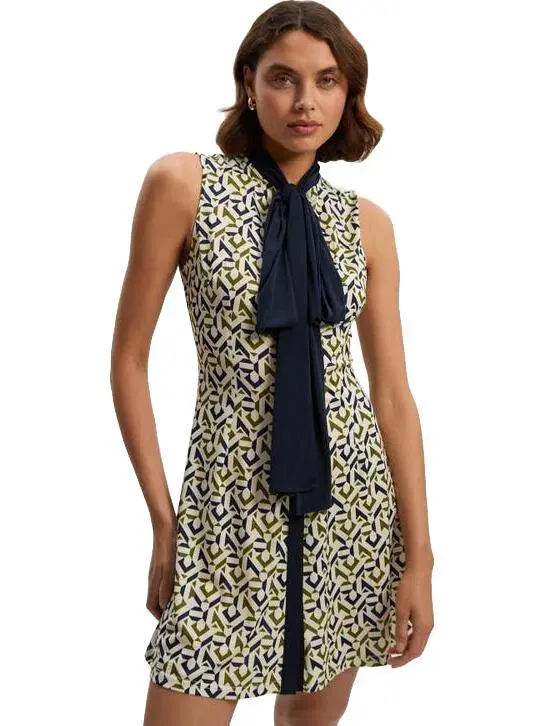 Karen Millen Petite Crepe Mini Dress With Tie Neck - Mono