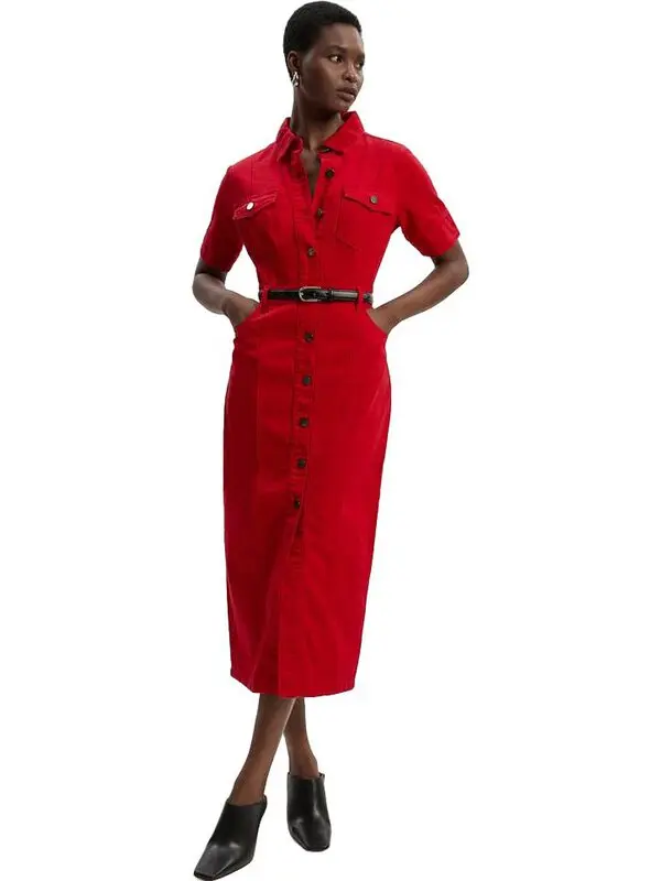 Karen Millen Petite Denim Shirt Dress - Red