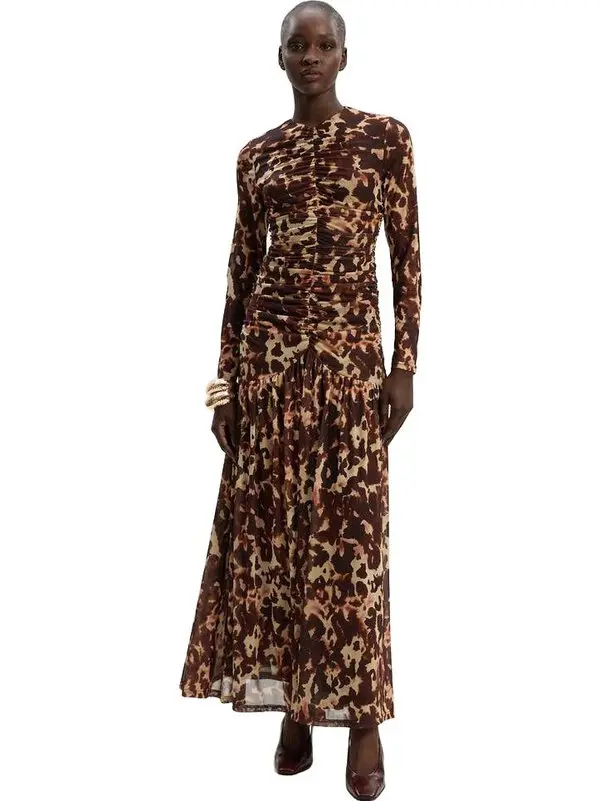 Karen Millen Petite Leopard Print Mesh Maxi Dress - Multi