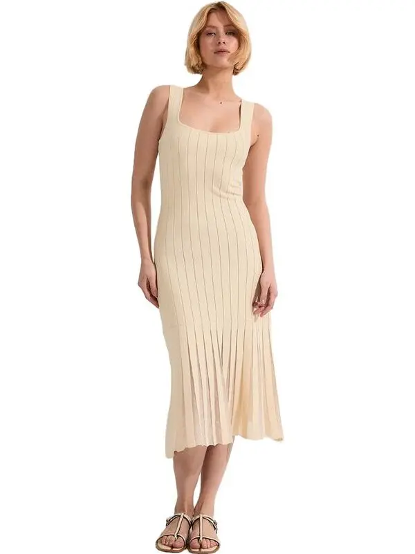 Karen Millen Square Neck Knitted Flippy Midi Dress - Cream