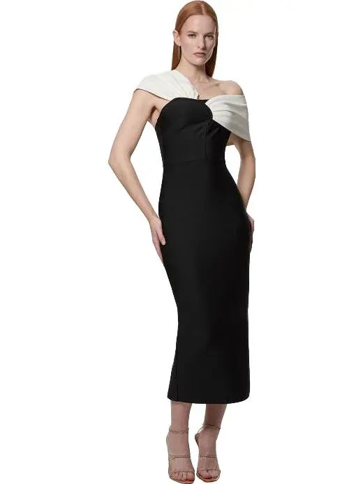 Karen Millen Figure Form Asymmetric Strap Knit Midi Dress - Black