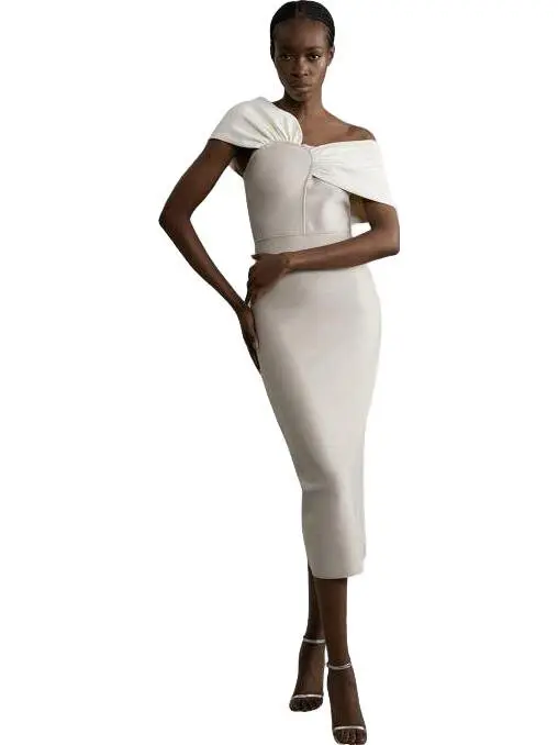 Karen Millen Figure Form Asymmetric Knit Midi Dress - Neutral