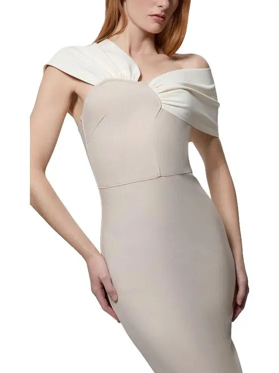 Karen Millen Figure Form Asymmetric Strap Knit Midi Dress - Neutral